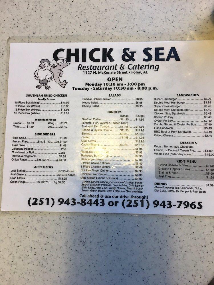 Menu at Chick & Sea Foods restaurant, Foley