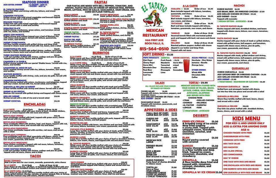 Menu at El Tapatio of Rock Falls restaurant, Rock Falls