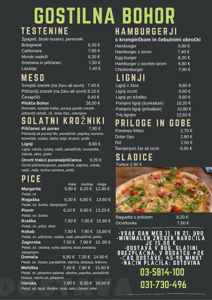 Menu at Bohor d.o.o. restaurant, Rogaška Slatina