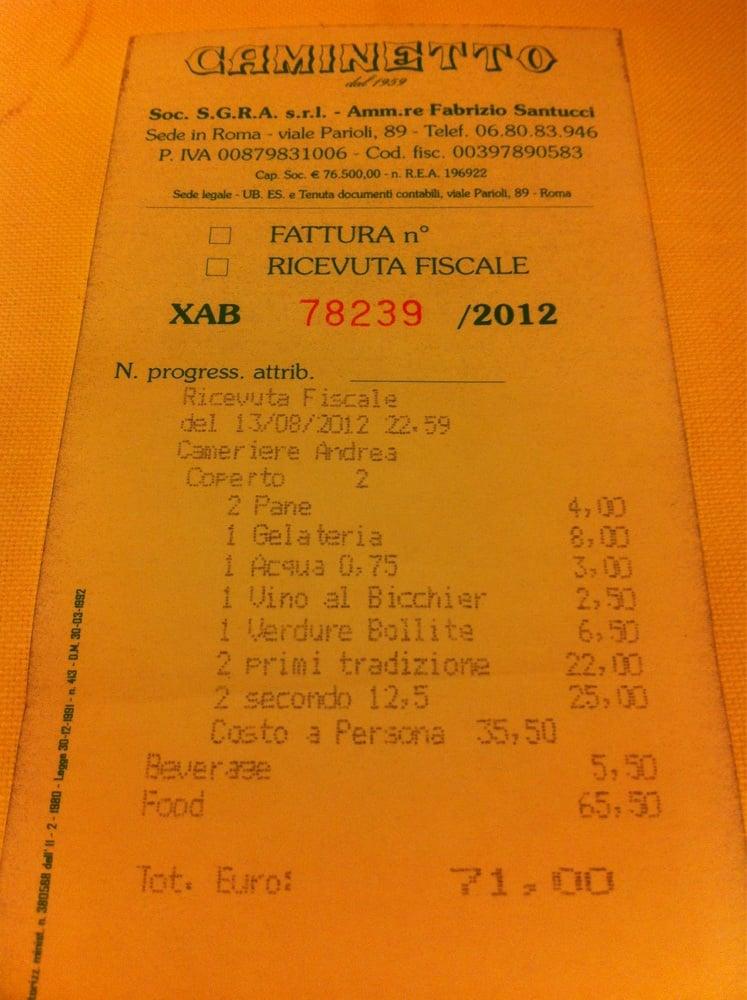 Menu at Il Caminetto Restaurant, Rome