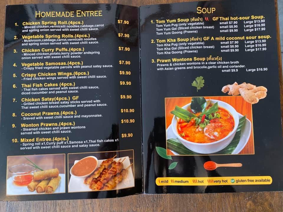 Menu at Kang Thai restaurant, Bendigo, 25-27 Williamson St