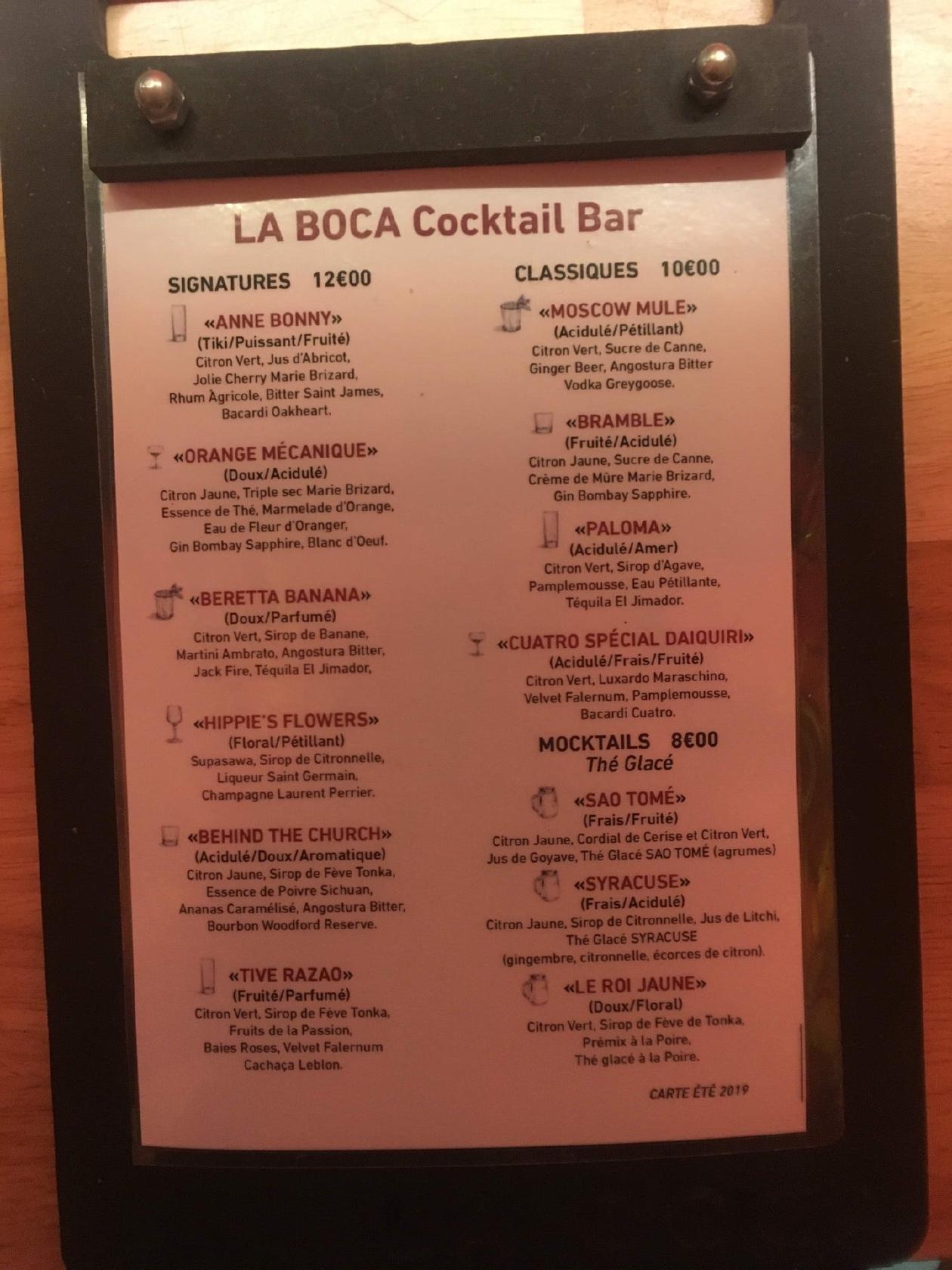 Menu at La Boca Foodcourt pub & bar, Bordeaux