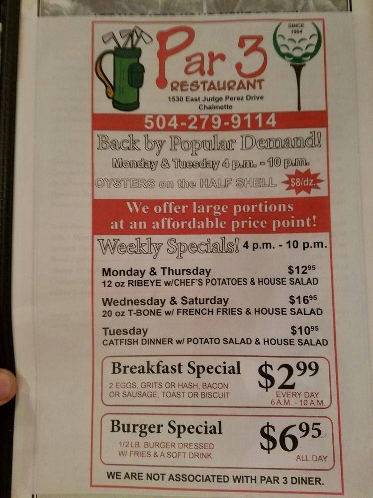 Menu at Par 3 Restaurant & Lounge, Chalmette