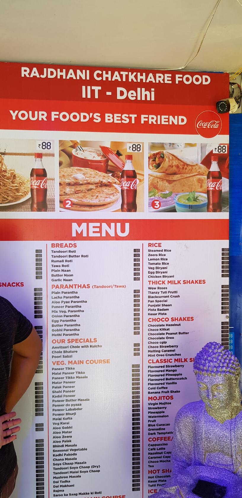 Menu at Rajdhani Chatkare Foods, New Delhi, IIT Delhi Campus