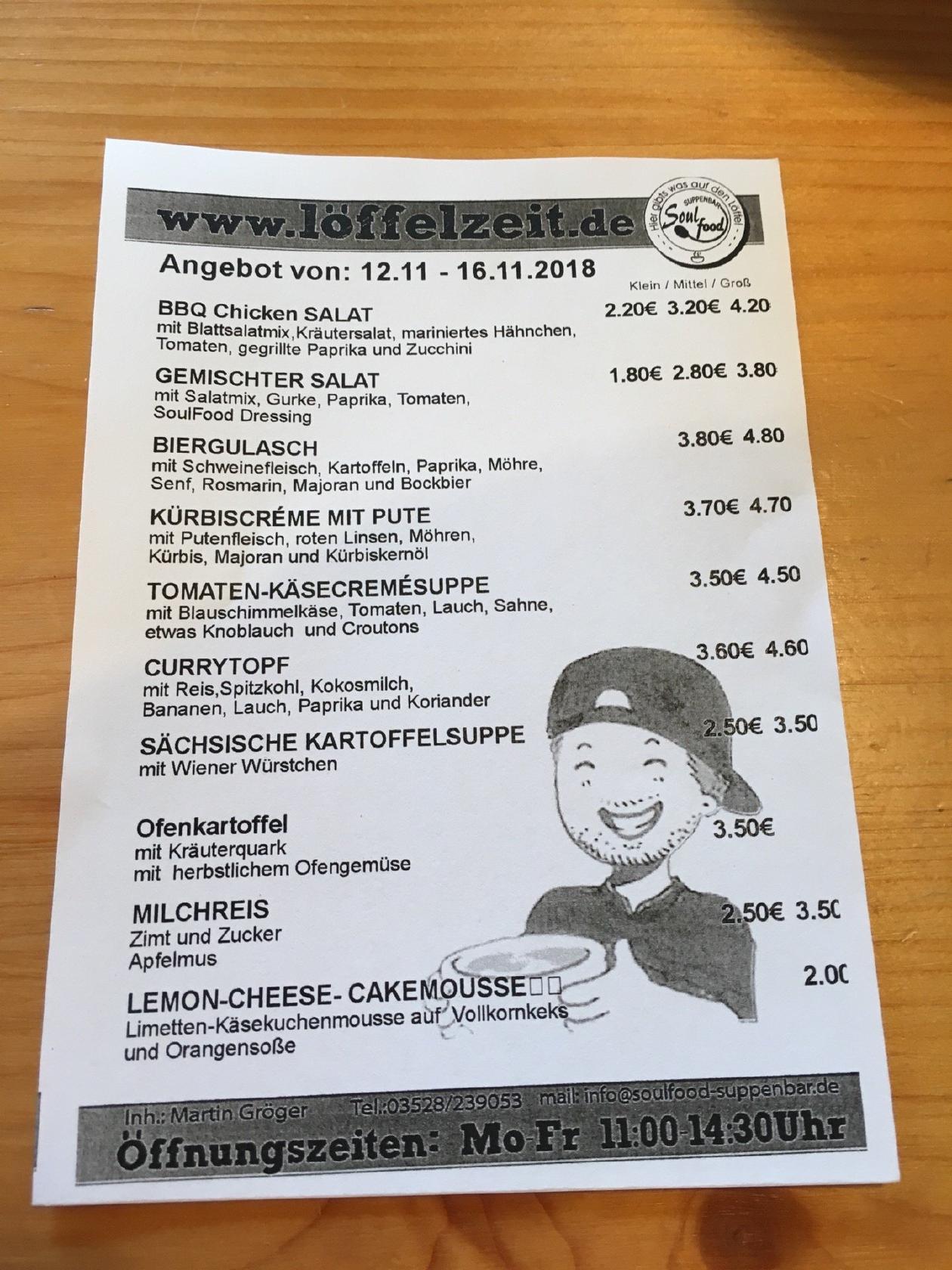 Menu at Soulfood Suppenbar, Radeberg