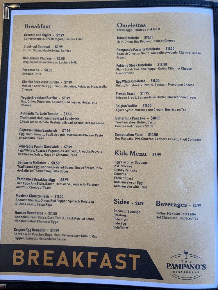 Menu at The Pampano's Restaurant, Victor