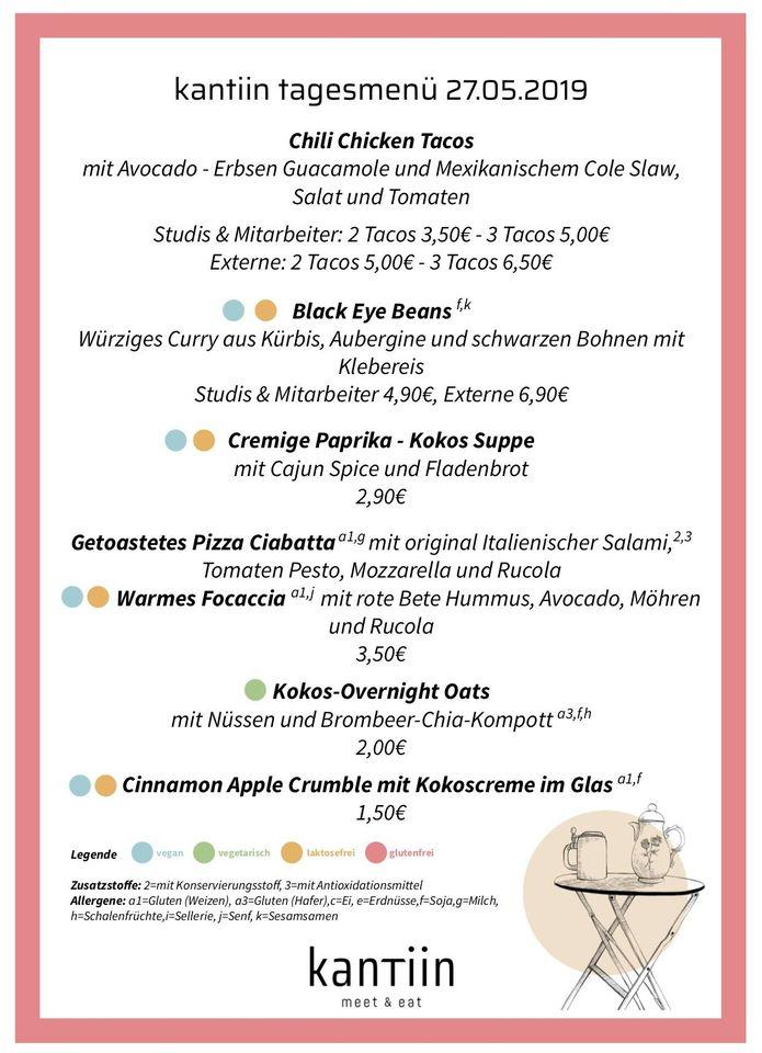Menu at kantiin cafeteria, Wiesbaden