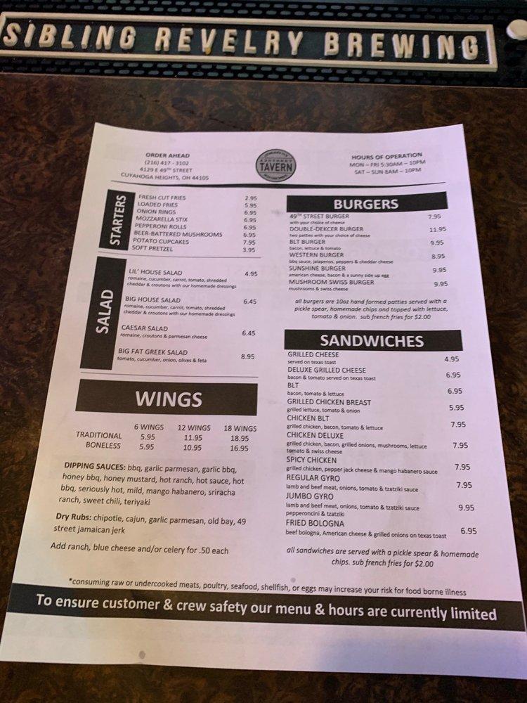 Menu at 49 Street Tavern pub & bar, Cuyahoga Heights