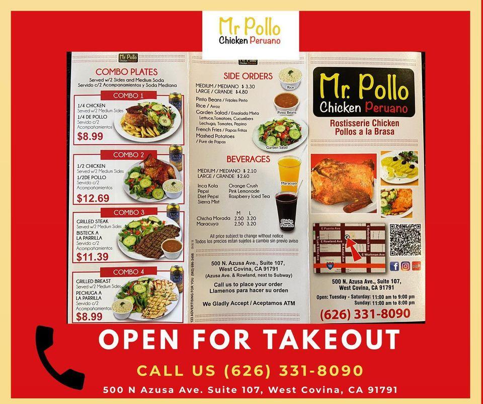 Menu at Mr Pollo restaurant, West Covina
