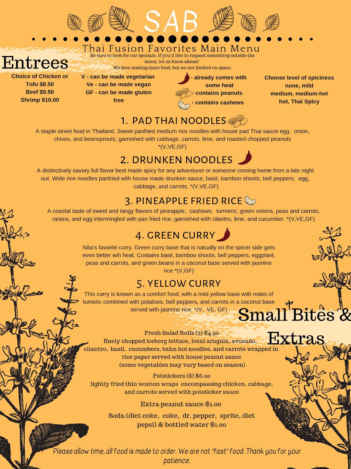 Menu at Sab restaurant, Tillamook