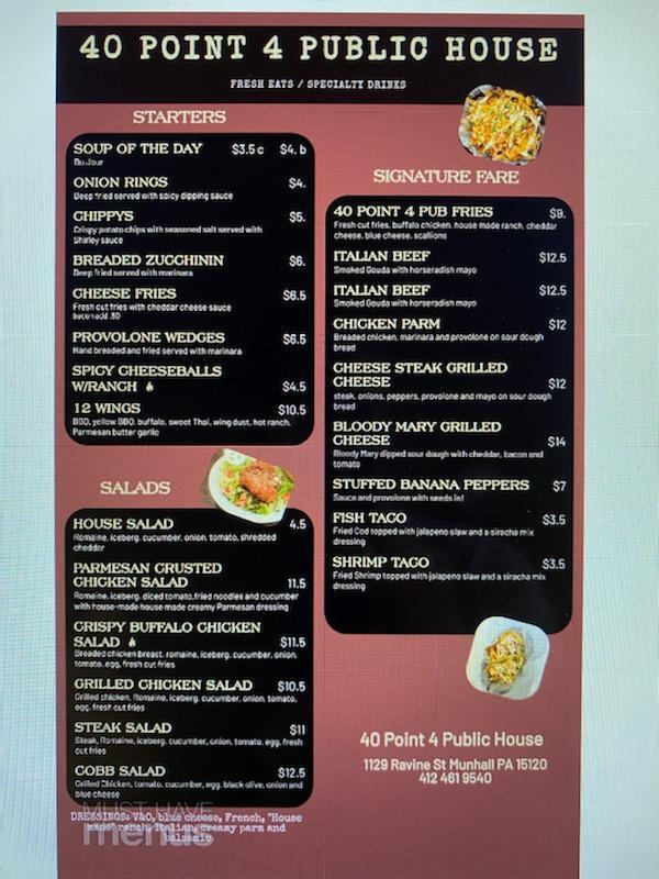 Menu at 40.4 Public House, Munhall