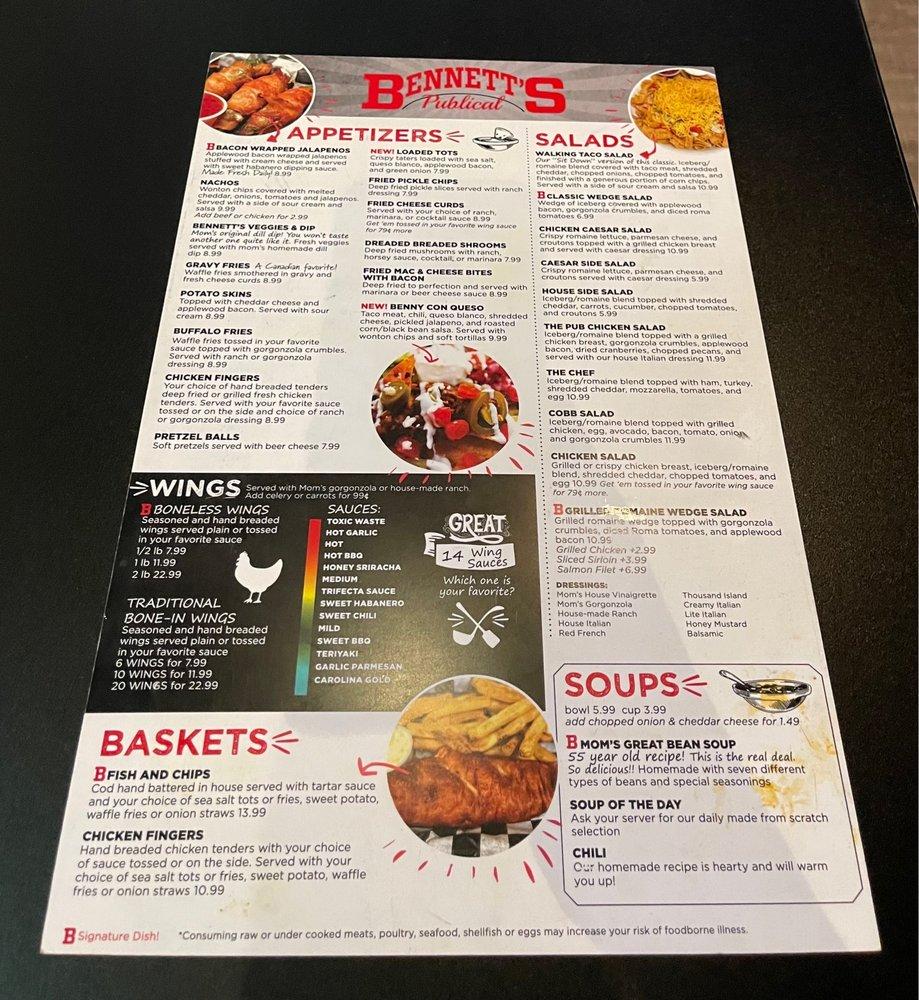 Menu at Bennett's Publical Family Sports Grill, Miamisburg