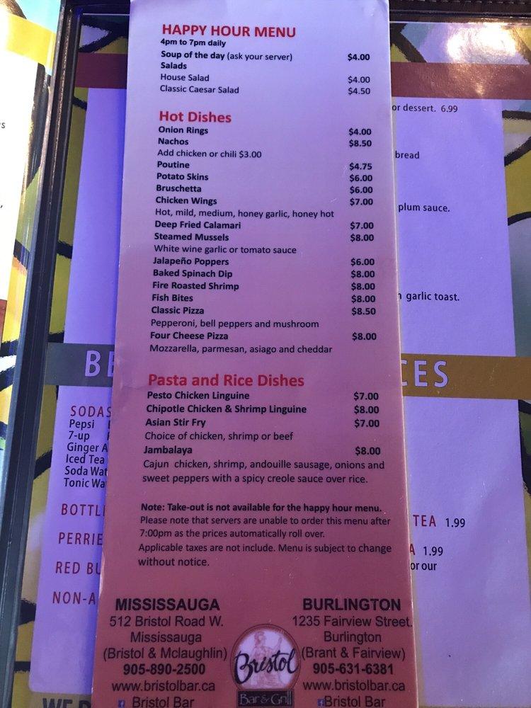 Menu at Bristol Bar and Grill Mississauga, Mississauga