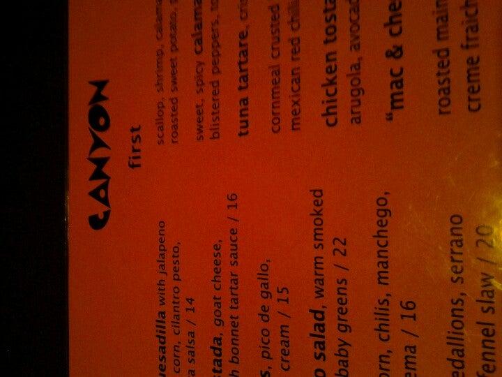 Menu at Canyon Restaurant, Fort Lauderdale, 620 S Federal Hwy