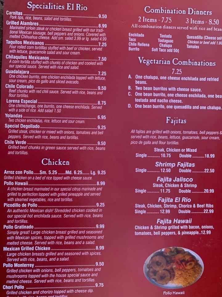 Menu at El Rio Mexican Restaurant, Moulton
