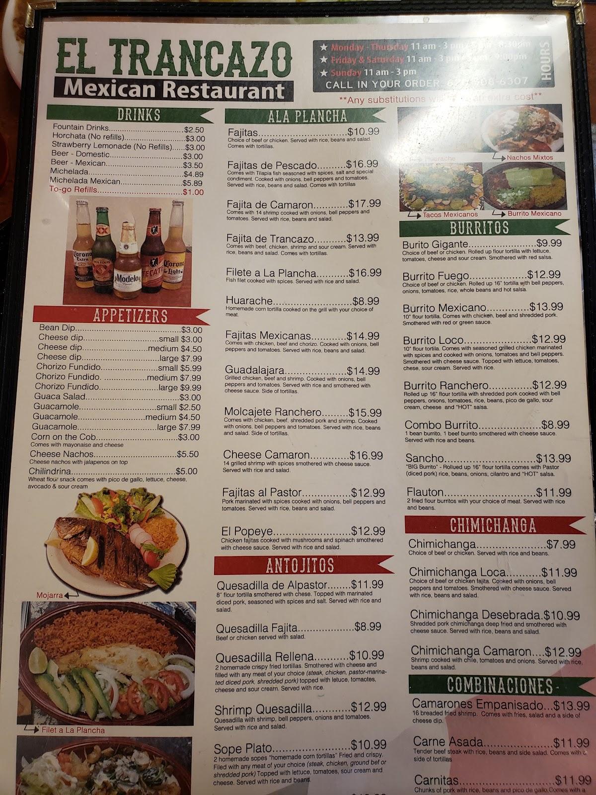 Menu at El trancazo restaurant, Pratt, 703 N Main St