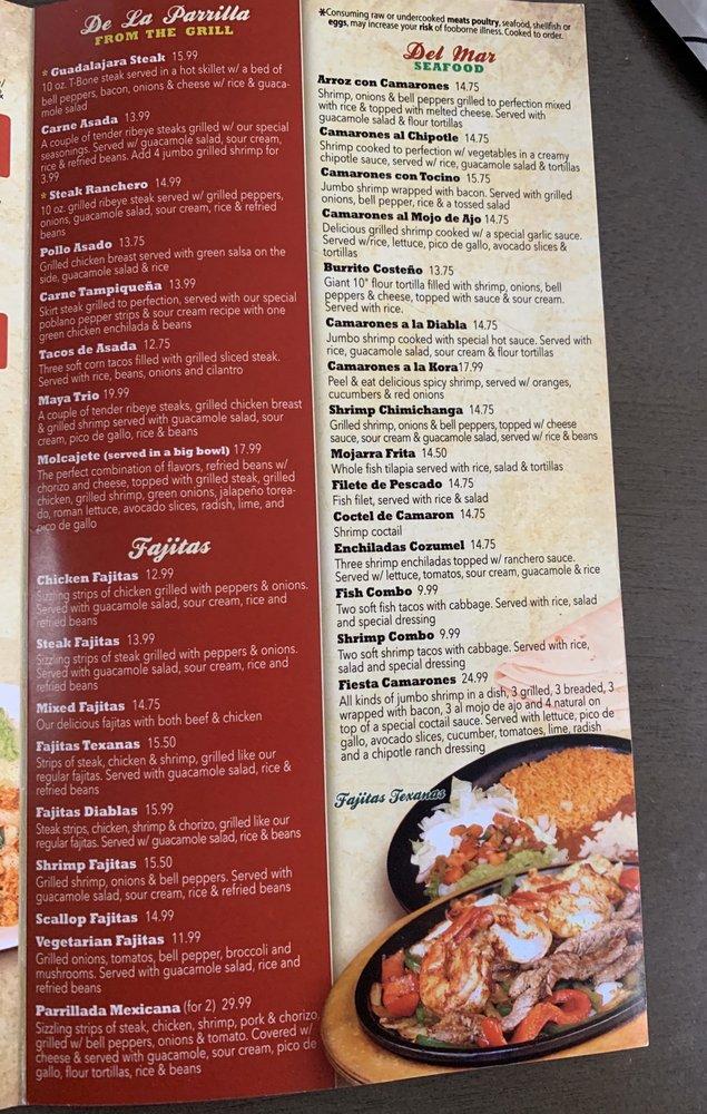 Menu at Fiesta Maya Mexican Restaurant, Charlotte