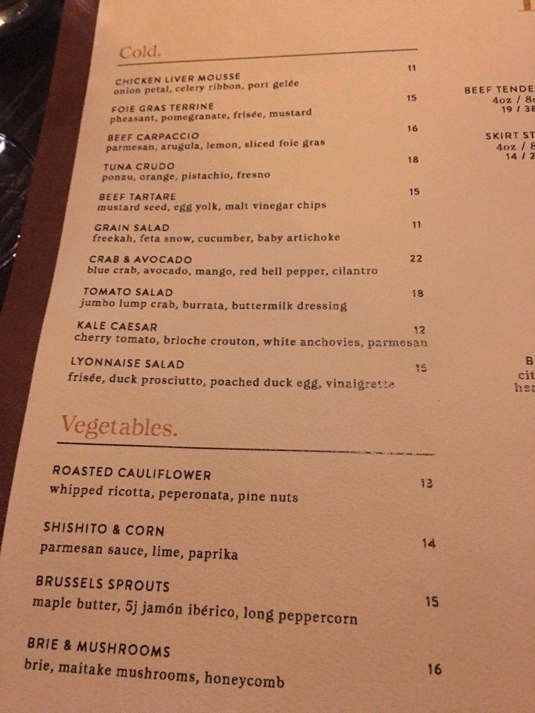 Menu at GT Prime Steakhouse, Chicago, 707 N Wells St