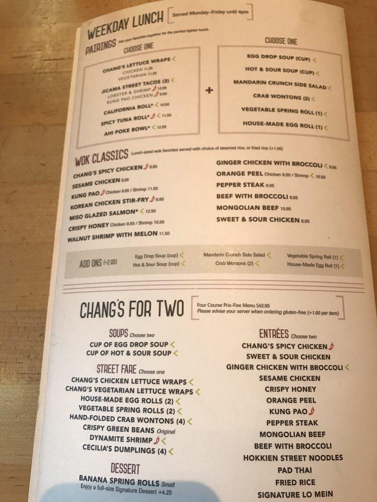 Menu at P.F. Chang's restaurant, Mount Pleasant