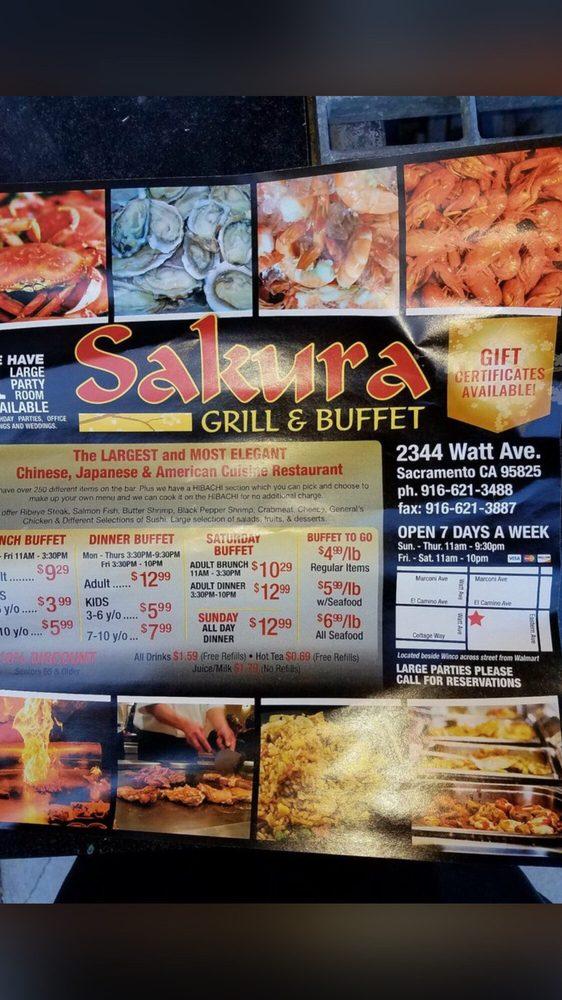 Menu at Sakura Grill & Buffet restaurant, Sacramento, Watt Ave