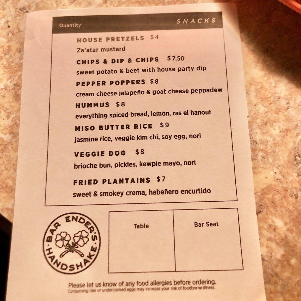 Menu at The Bartender's Handshake, Des Moines