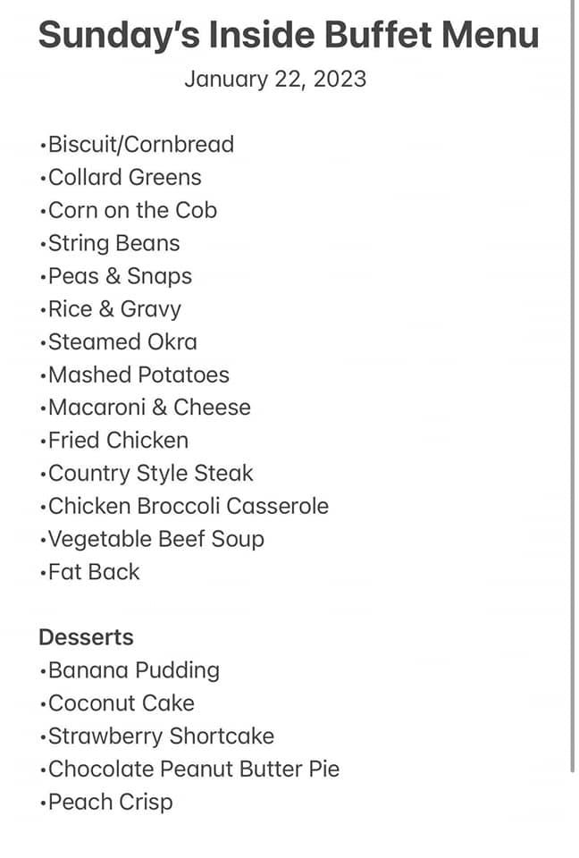 Menu at The Country Kitchen Buffet restaurant, Cheraw
