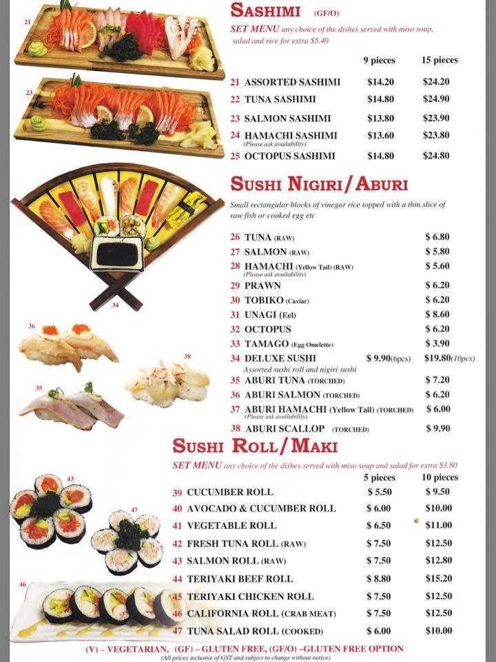 Menu at YUKI Japanese Restaurant, Willetton, 7/113 Collins Rd