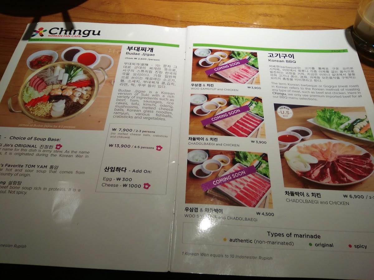 Menu at Chingu Cafe, Bandung, Jl. Buah Batu No.218
