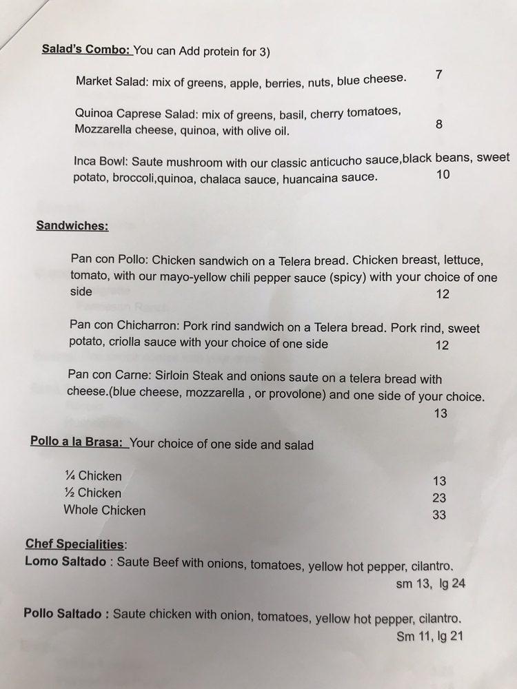Menu at Fino Sur - Peruvian Street Food restaurant, Centerville