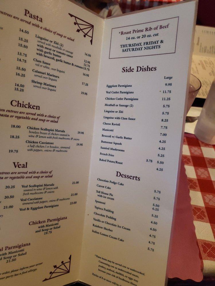 Menu at Greg's Restaurant, Watertown
