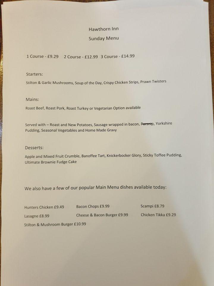 Menu at Hawthorn Inn pub & bar, Pontypridd