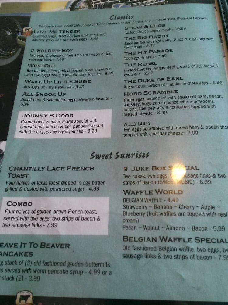 Menu at Hot Rod Diner restaurant, Turlock