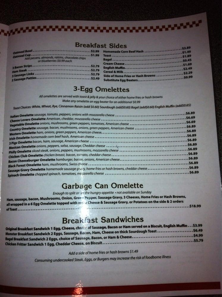 Menu at Jordan's Country Diner restaurant, Huron