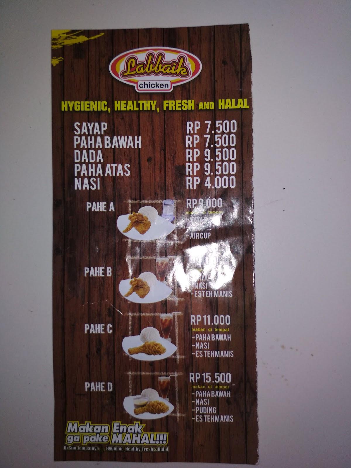 Menu at Labbaik Chicken Antapani restaurant, Bandung