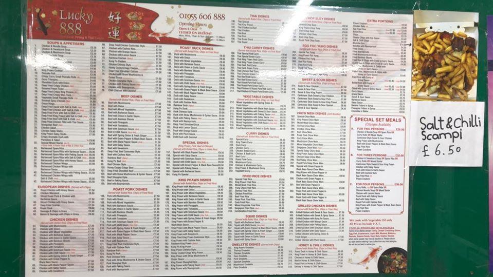 Menu at Lucky 888 fast food, Wick