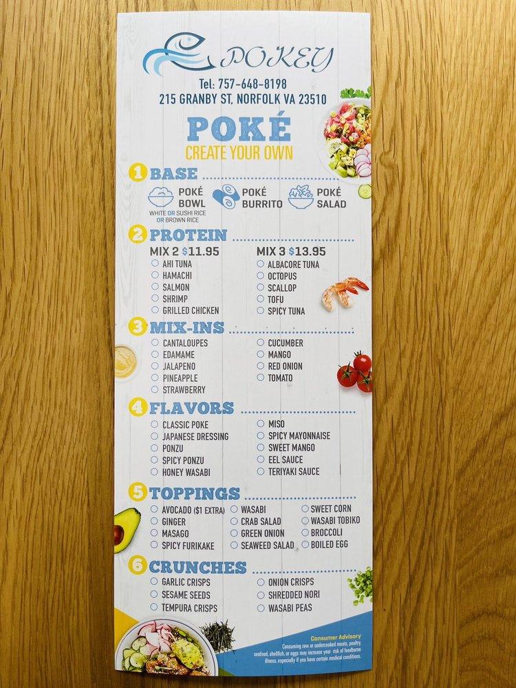 Menu at Pokey restaurant, Norfolk