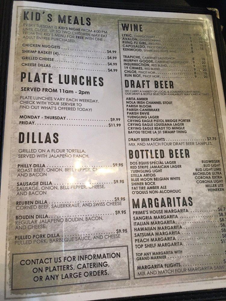 Menu at Prime Butcher & Brasserie steakhouse, Lake Charles