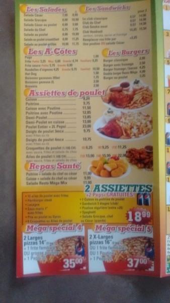 Menu at Resto Mega pizzeria, Drummondville