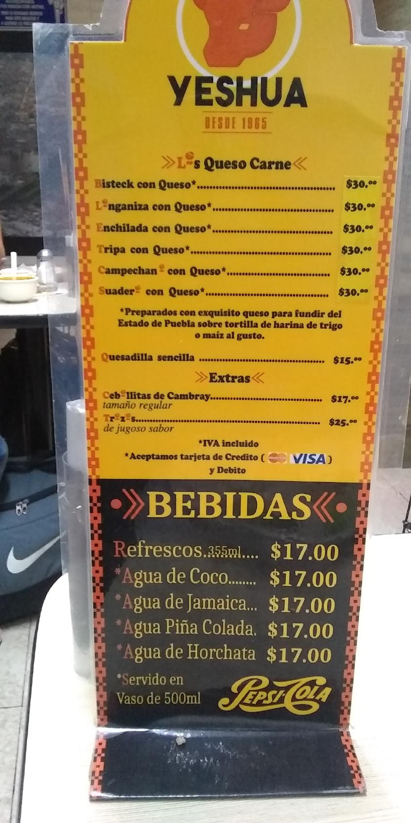 Carta del restaurante Yeshua Tacos CDMX, Ciudad del México