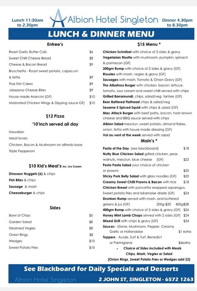Menu at Albion Hotel pub & bar, Singleton