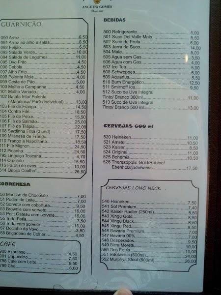 Menu em Angu do Gomes restaurante, Rio de Janeiro, R. Sacadura Cabral