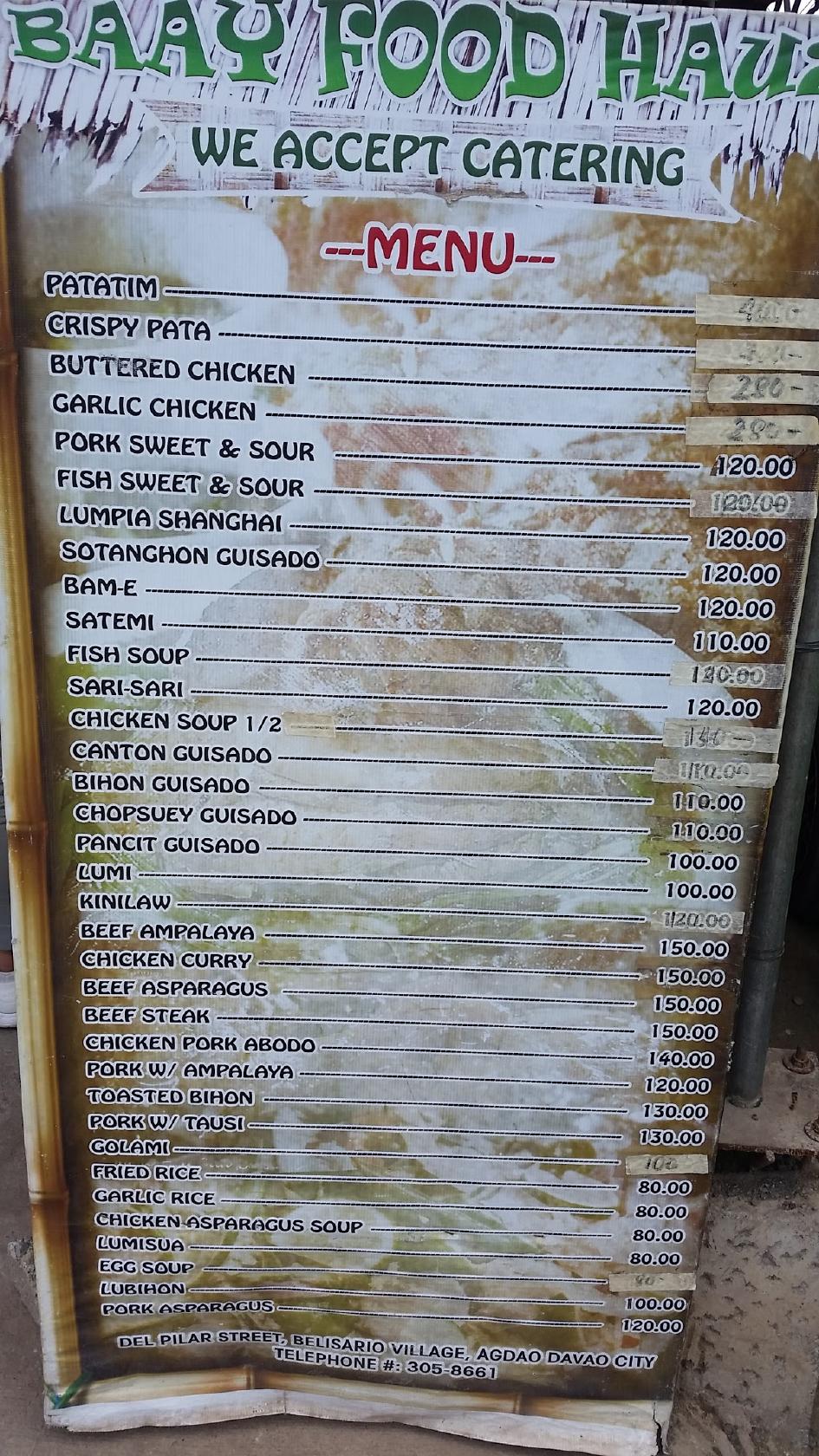 Menu at Baay Food Hauz restaurant, Davao City, Belisario Village