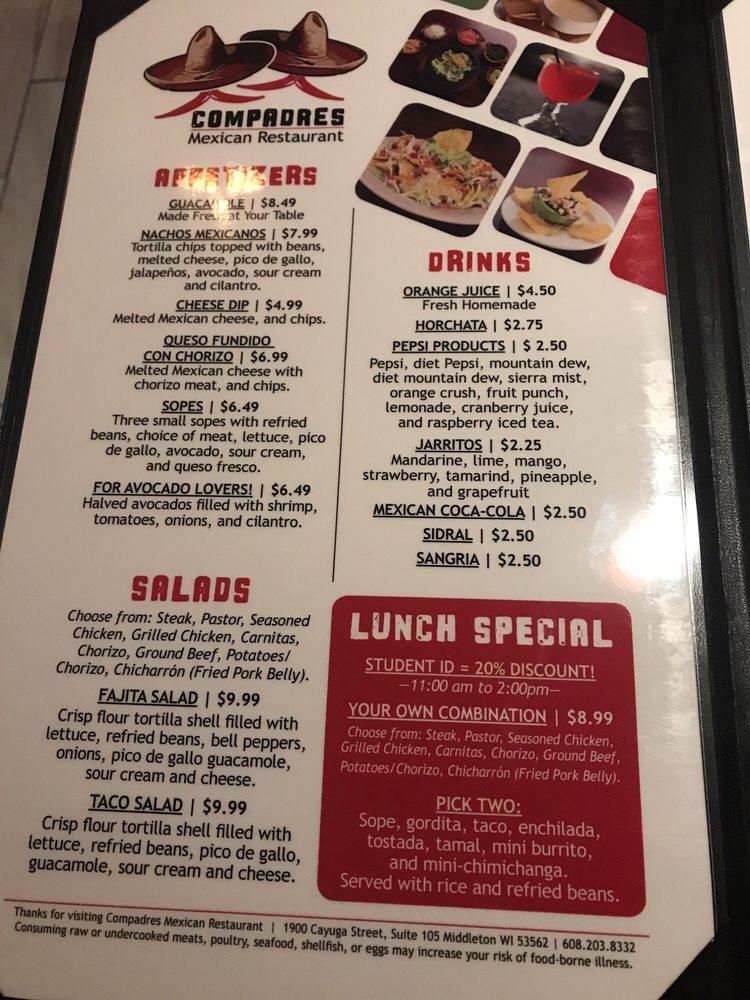 Menu at Compadres Mexican Restaurant, Middleton