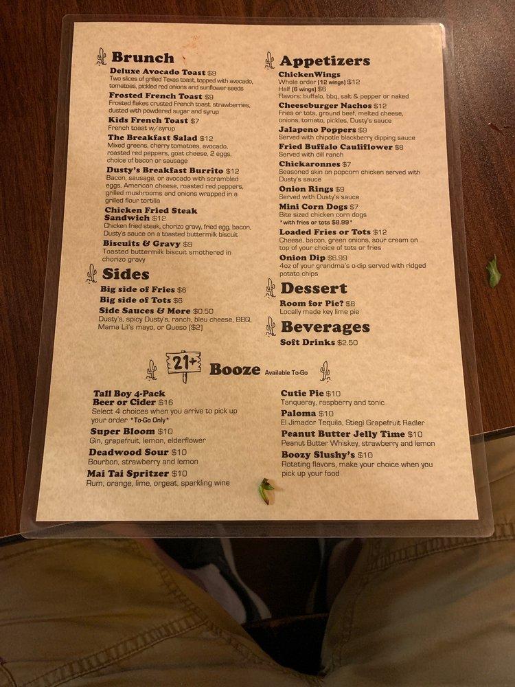 Menu at Dusty’s Hideaway pub & bar, Tacoma