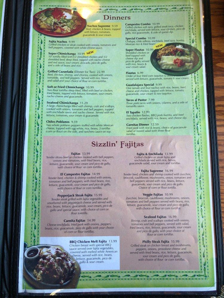 Menu at El Campestre restaurant, Ontario