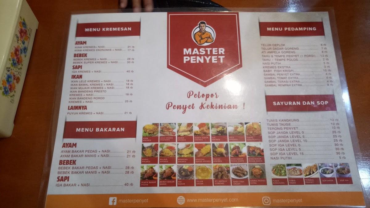 Menu at Master Penyet Rawalumbu restaurant, Bekasi Regency