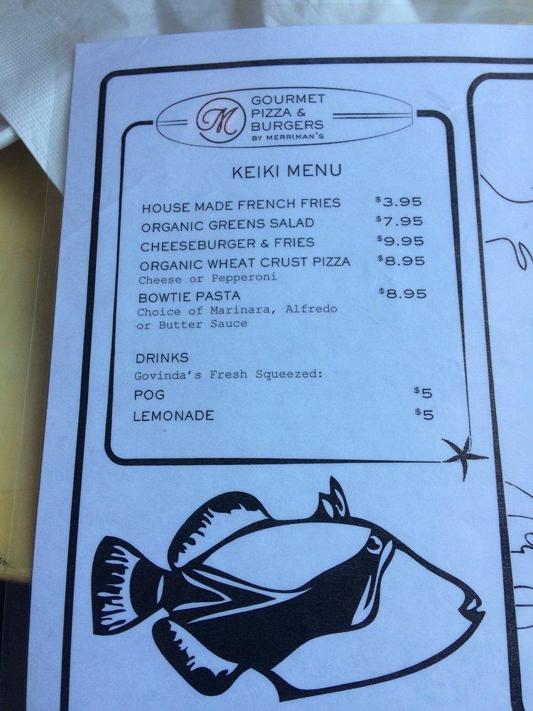 Menu at Merriman's Kauai restaurant, Koloa, Ala Kalanikaumaka St
