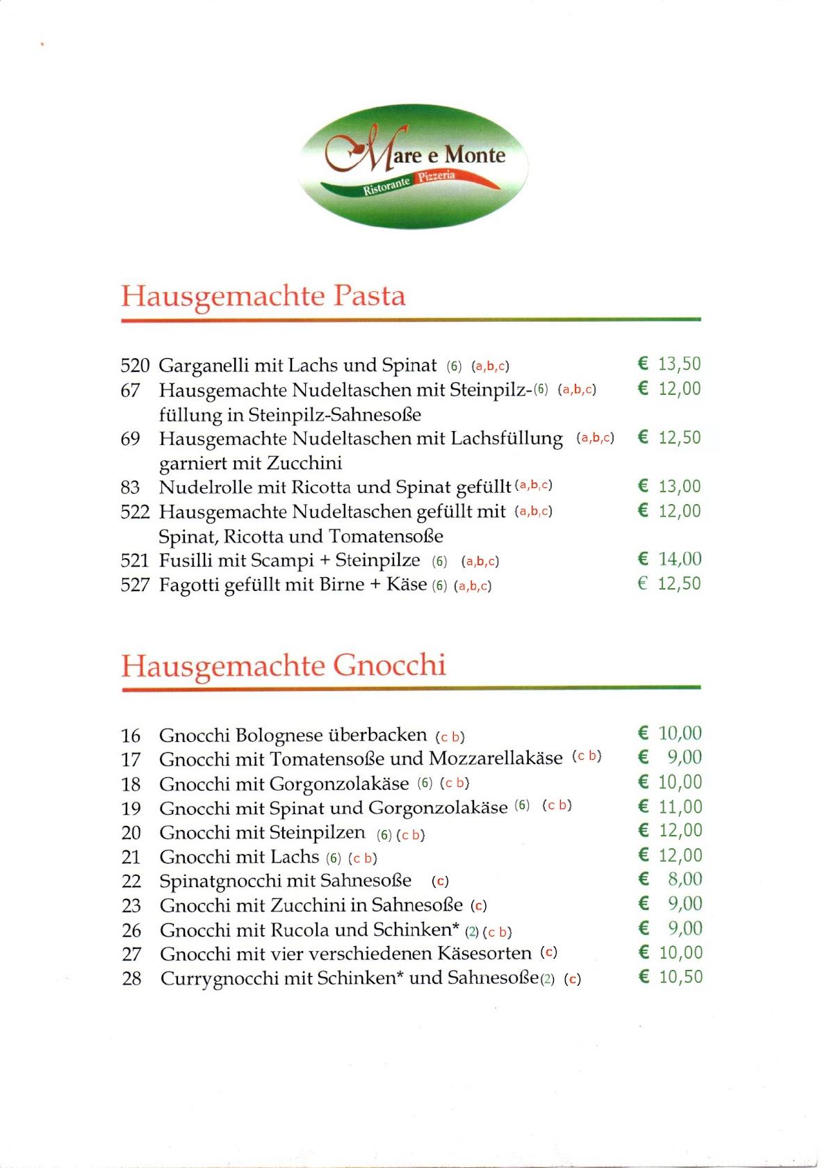 Speisekarte von Pizzeria Mare e Monte, Heilbronn