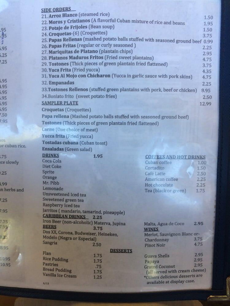 Menu at Sol Cubano restaurant, North Highlands