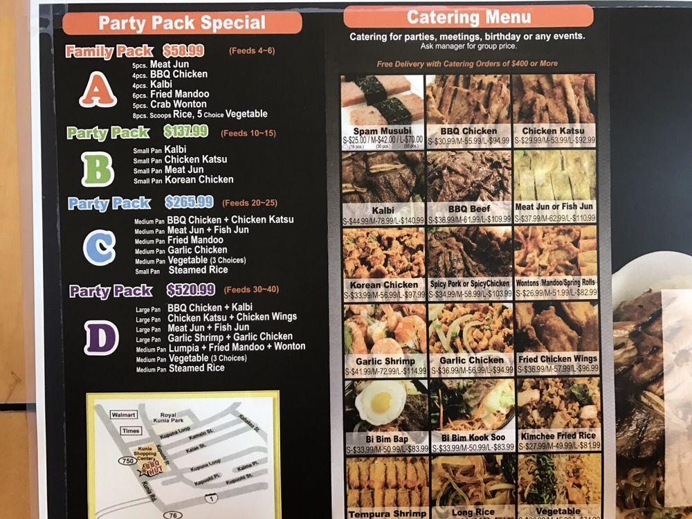 Menu at BBQ Hut, Waipahu